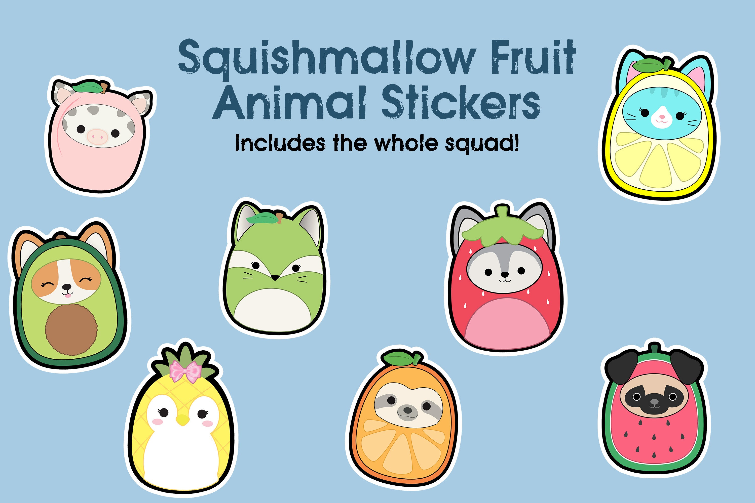 Squishmallow Sticker Pack | Animals With Fruit Costumes - Etsy
