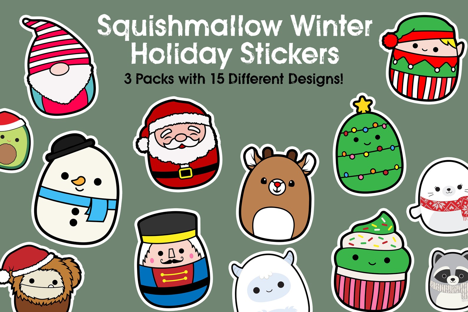 Squishmallow Sticker Pack | Winter & Christmas Collections - Etsy