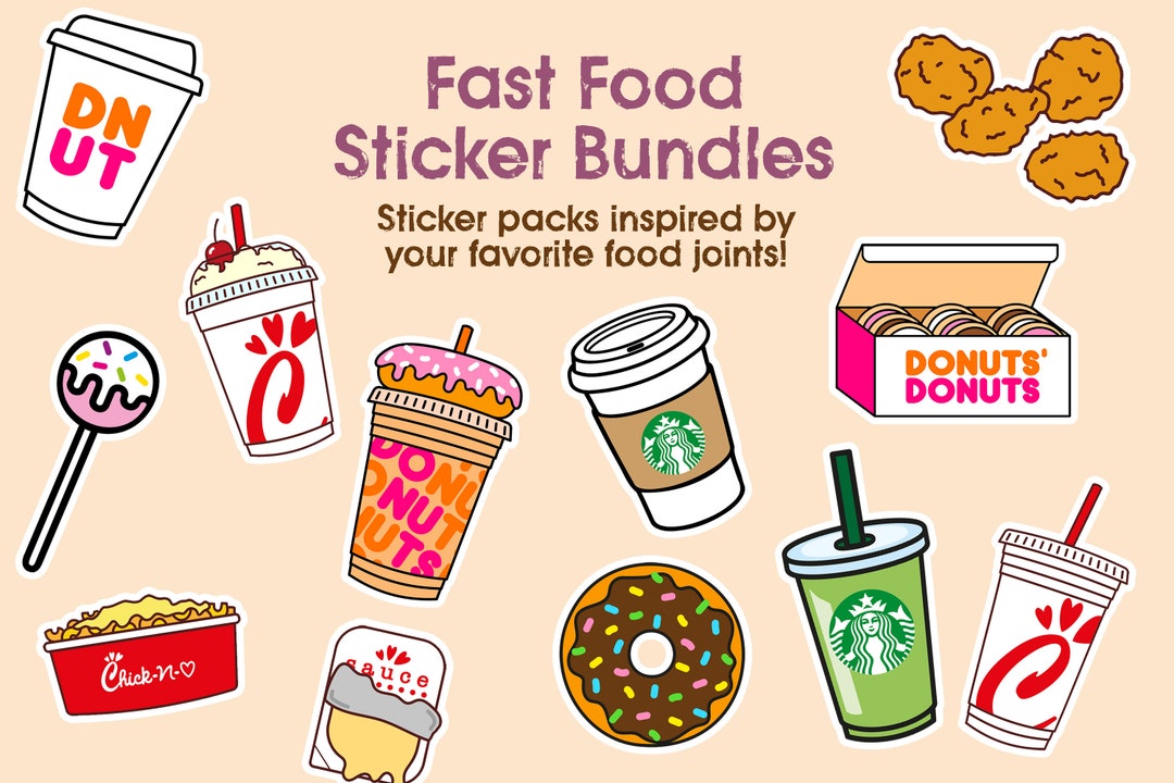 Fast Food Sticker Packs | Coffee, Donuts, Chicken - Etsy