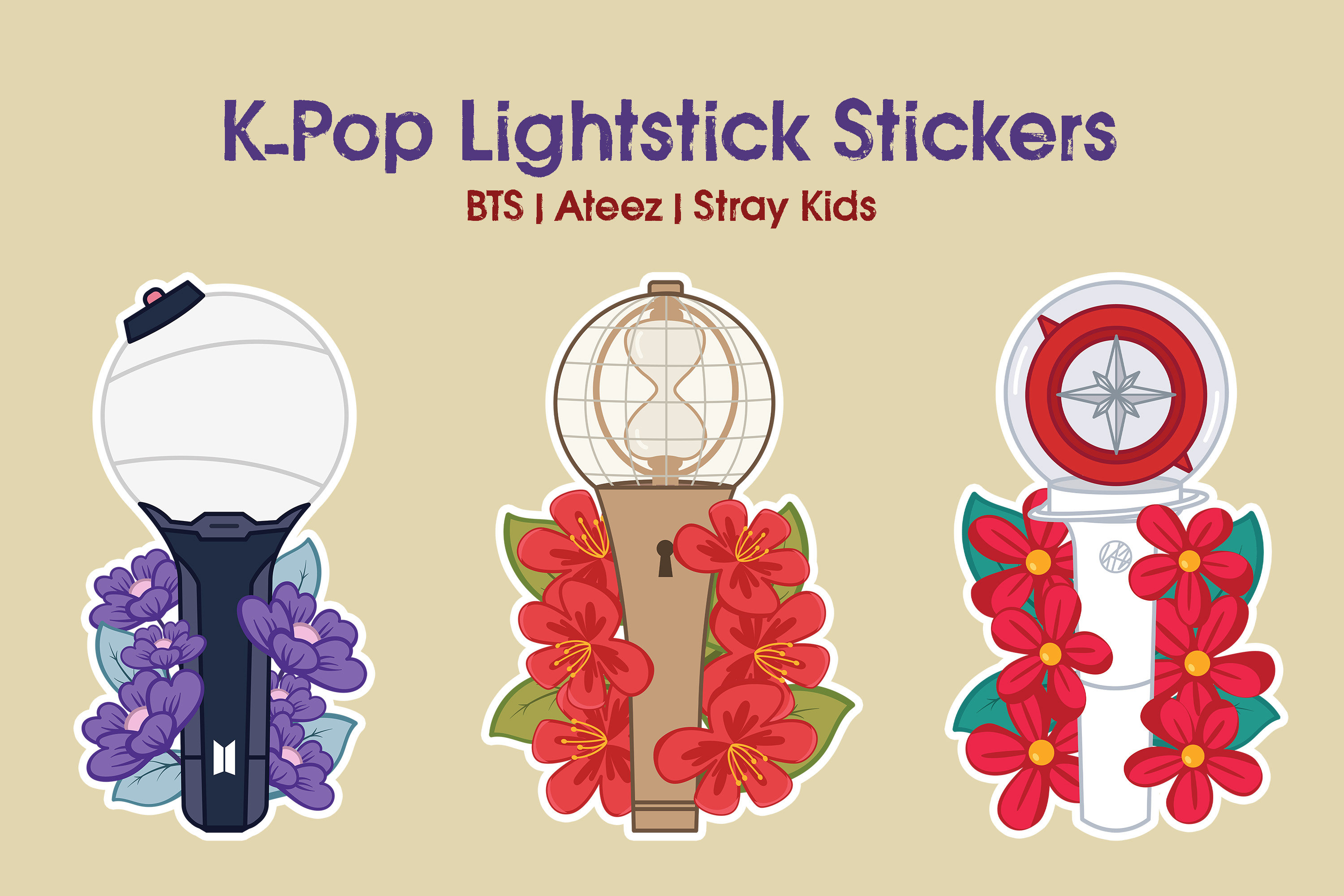 K-pop Floral Lightstick Stickers - Etsy