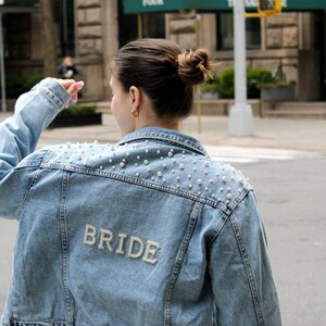 BRIDE Rhinestone and Pearl Denim Jacket | Personalized Bridal Jacket ...