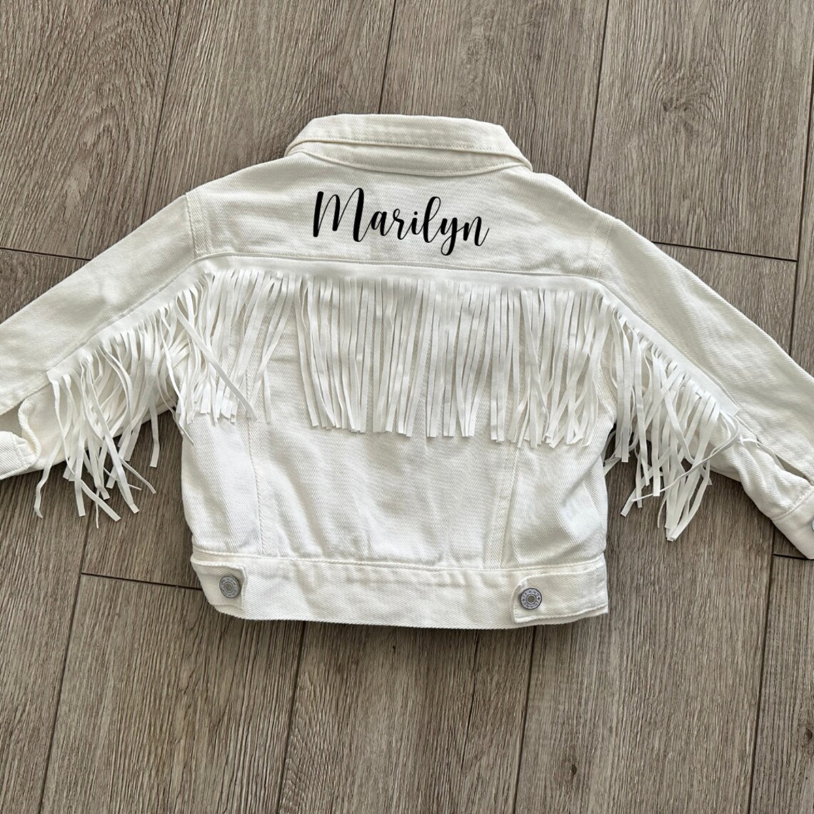 Little Girls Personalized White Fringe Denim Jacket flower - Etsy