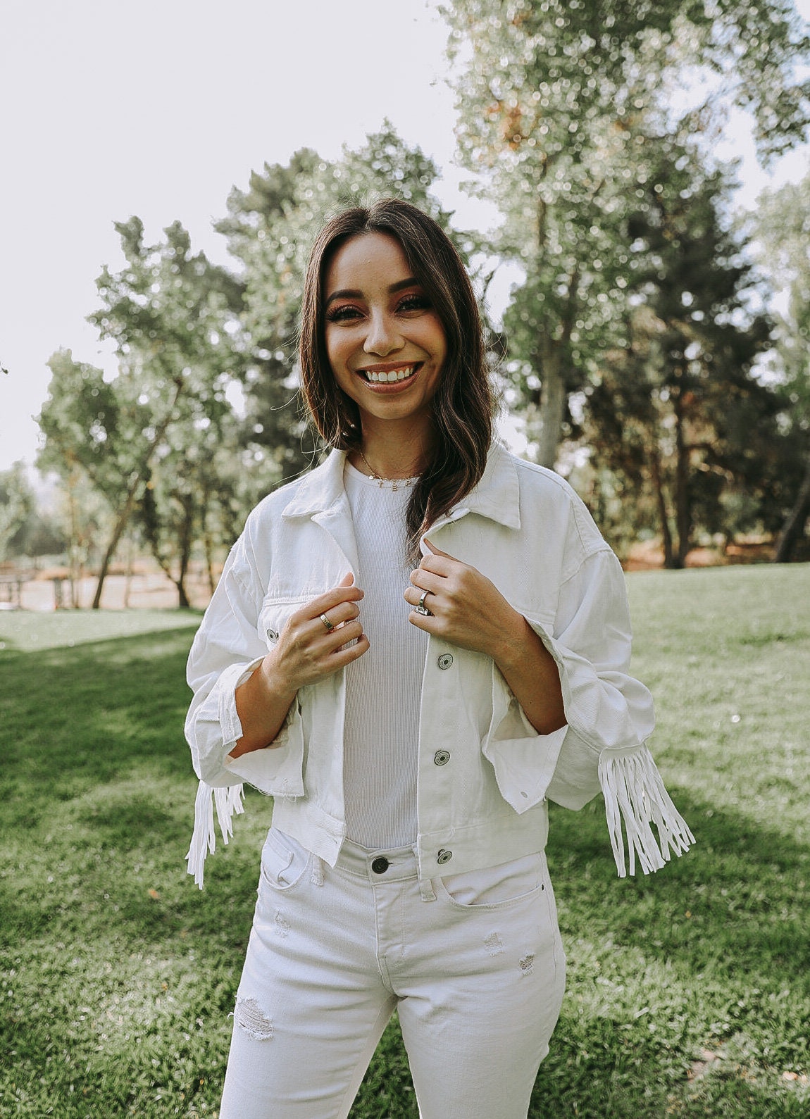 White Fringe Pearl & Rhinestone Denim Jacket With Stars - Etsy