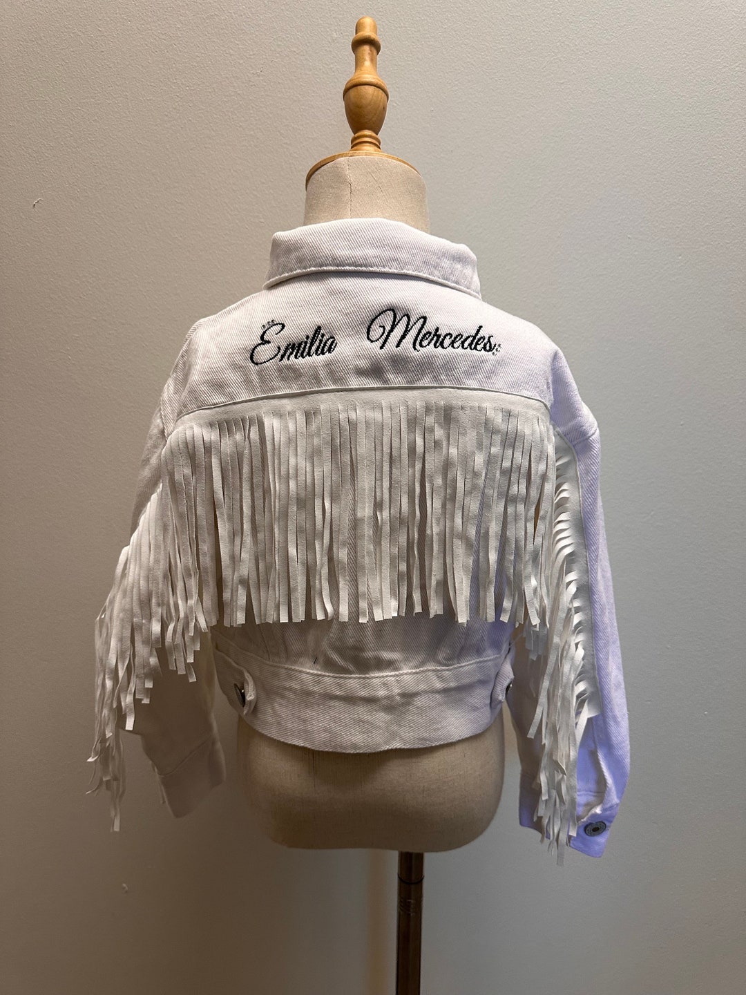 Little Girls EMBROIDERED Personalized White Fringe Denim Jacket |flower ...
