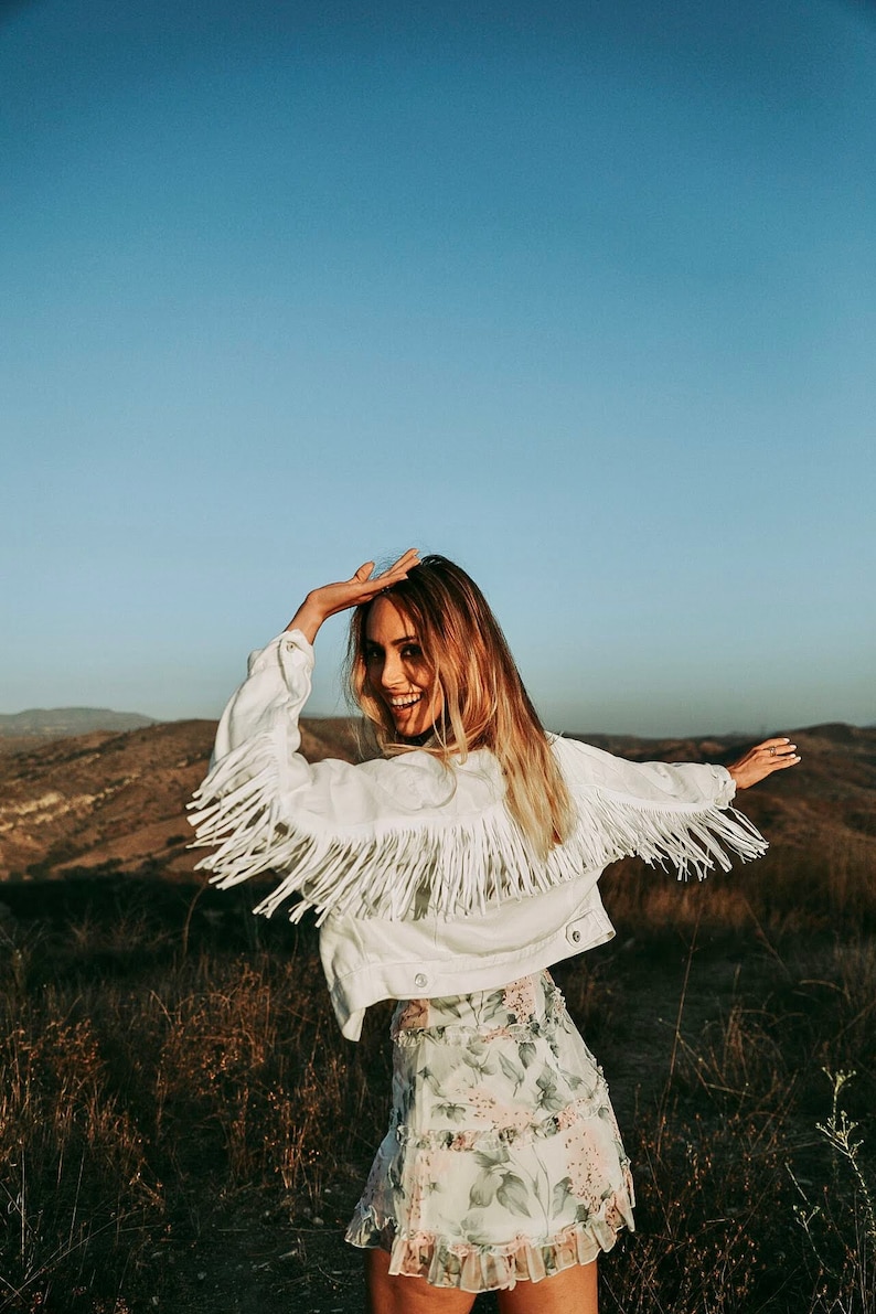 White Fringe Pearl & Rhinestone Denim Jacket With Stars | Etsy