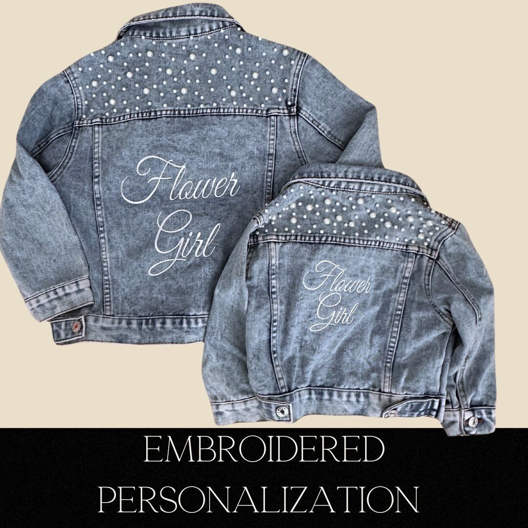 Little Girls Personalized Blue Pearl Denim Jacket | Embroidered ...