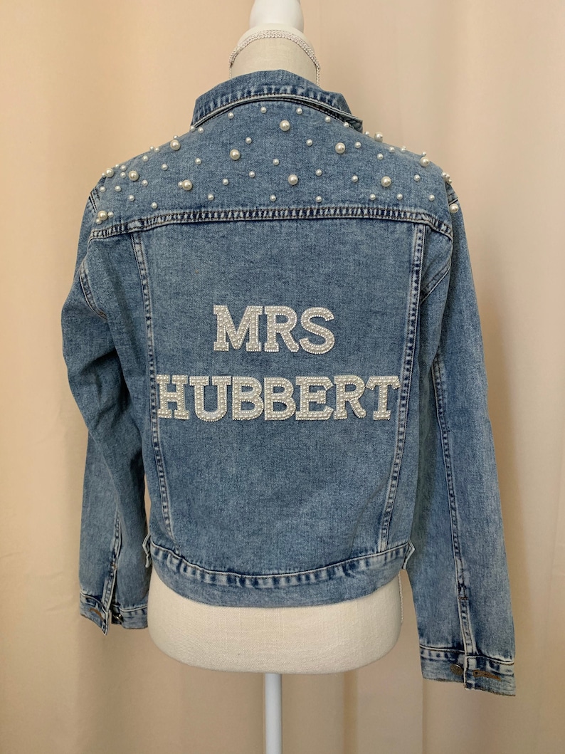 BRIDE Rhinestone and Pearl Denim Jacket | Personalized Bridal Jacket ...