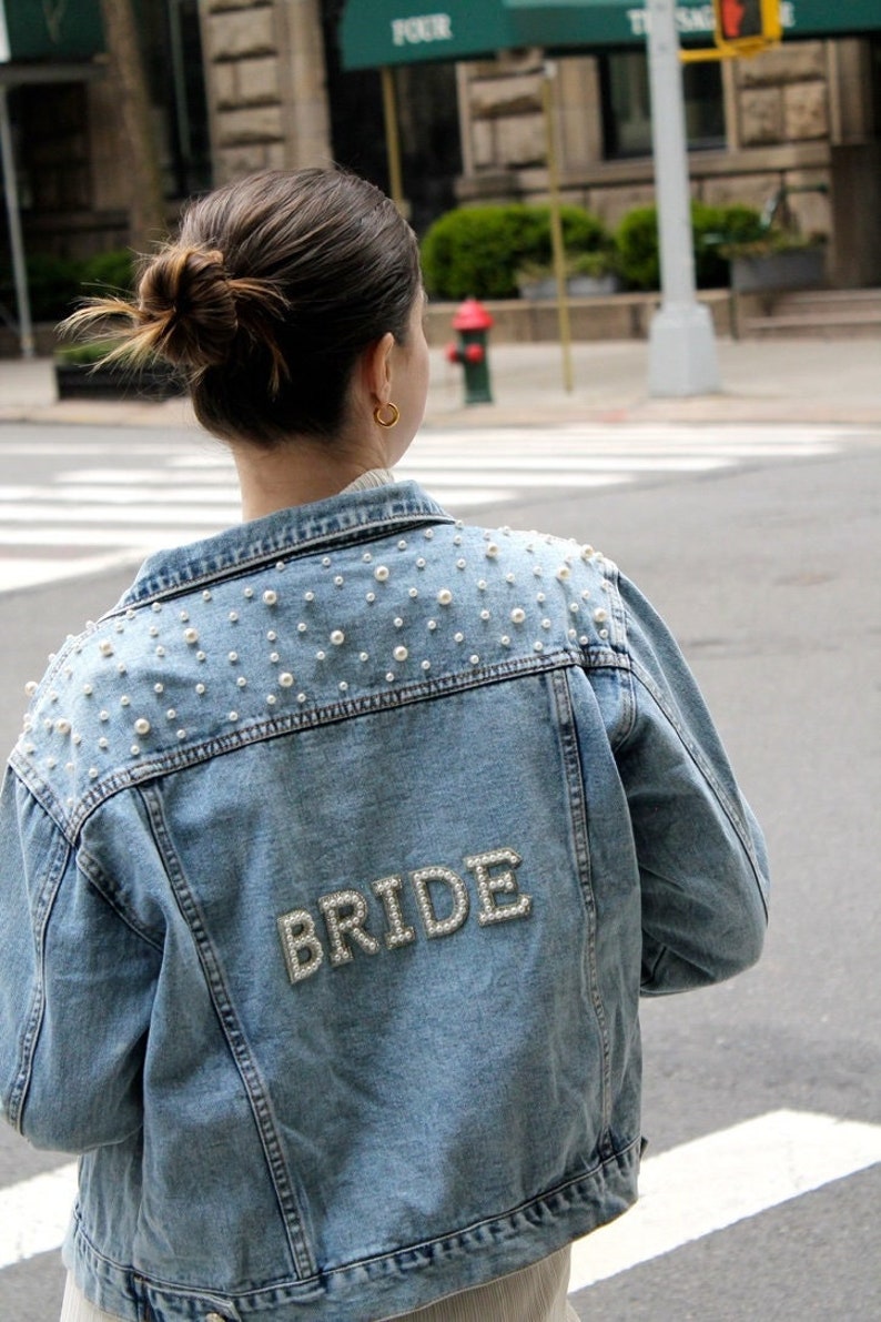 BRIDE Rhinestone and Pearl Denim Jacket | Personalized Bridal Jacket ...