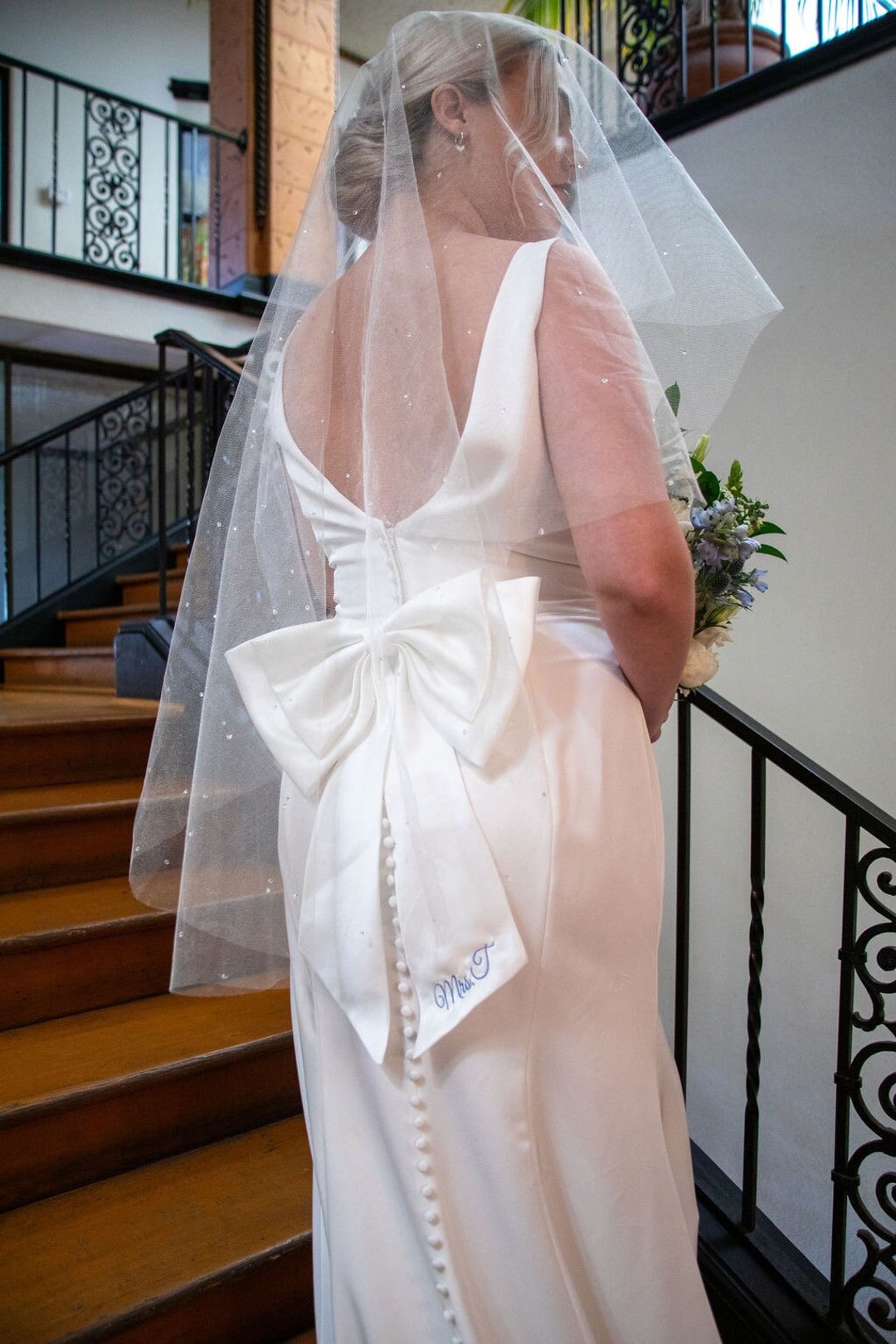 Personalized Embroidered Detachable White Satin Bow for Bride ...