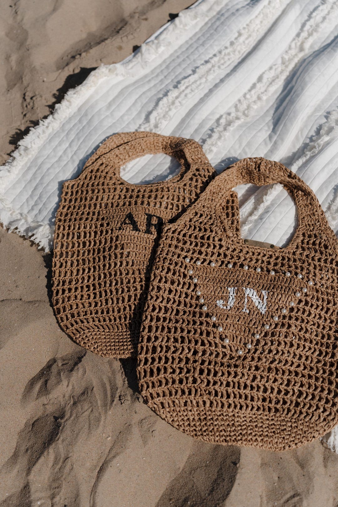 Personalized Raffia Beach Tote Bag Custom Straw Bag Custom Initial ...