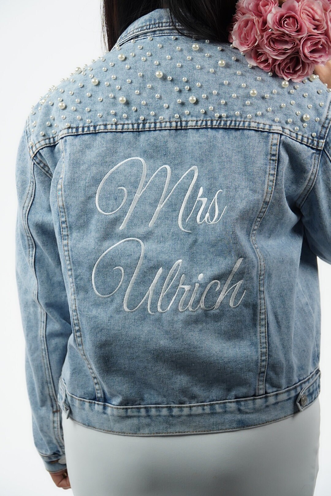 Embroidered Mrs. Pearl Denim Jacket: Custom Bridal Shower Gift - Etsy
