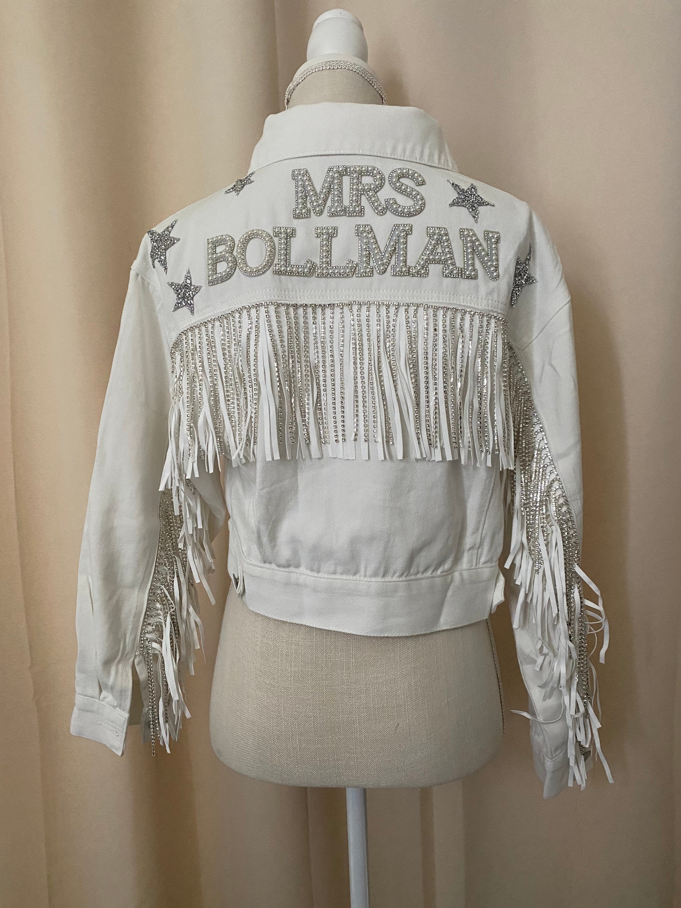 White Fringe Pearl & Rhinestone Denim Jacket With Stars - Etsy