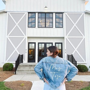 Mrs Pearl Jean Jacket | Custom Bride Jean Jacket | Mrs Denim Jacket ...