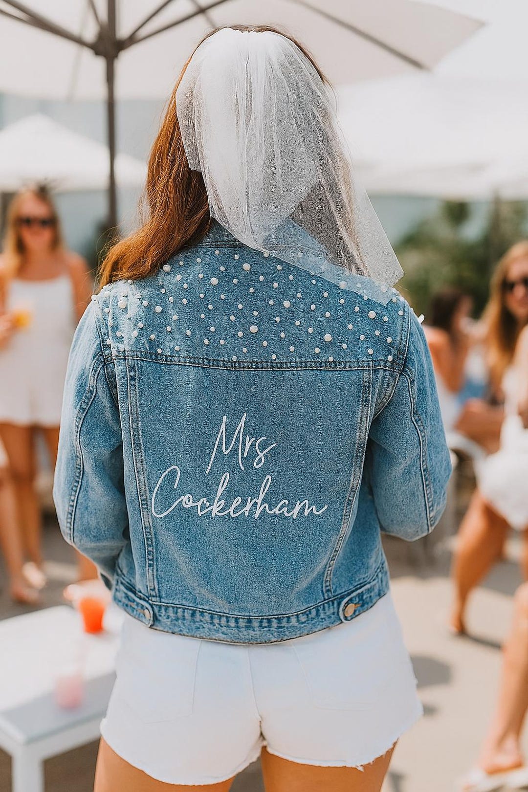 Pearl Bride Denim Jacket With Custom Embroidery, Personalized Mrs ...