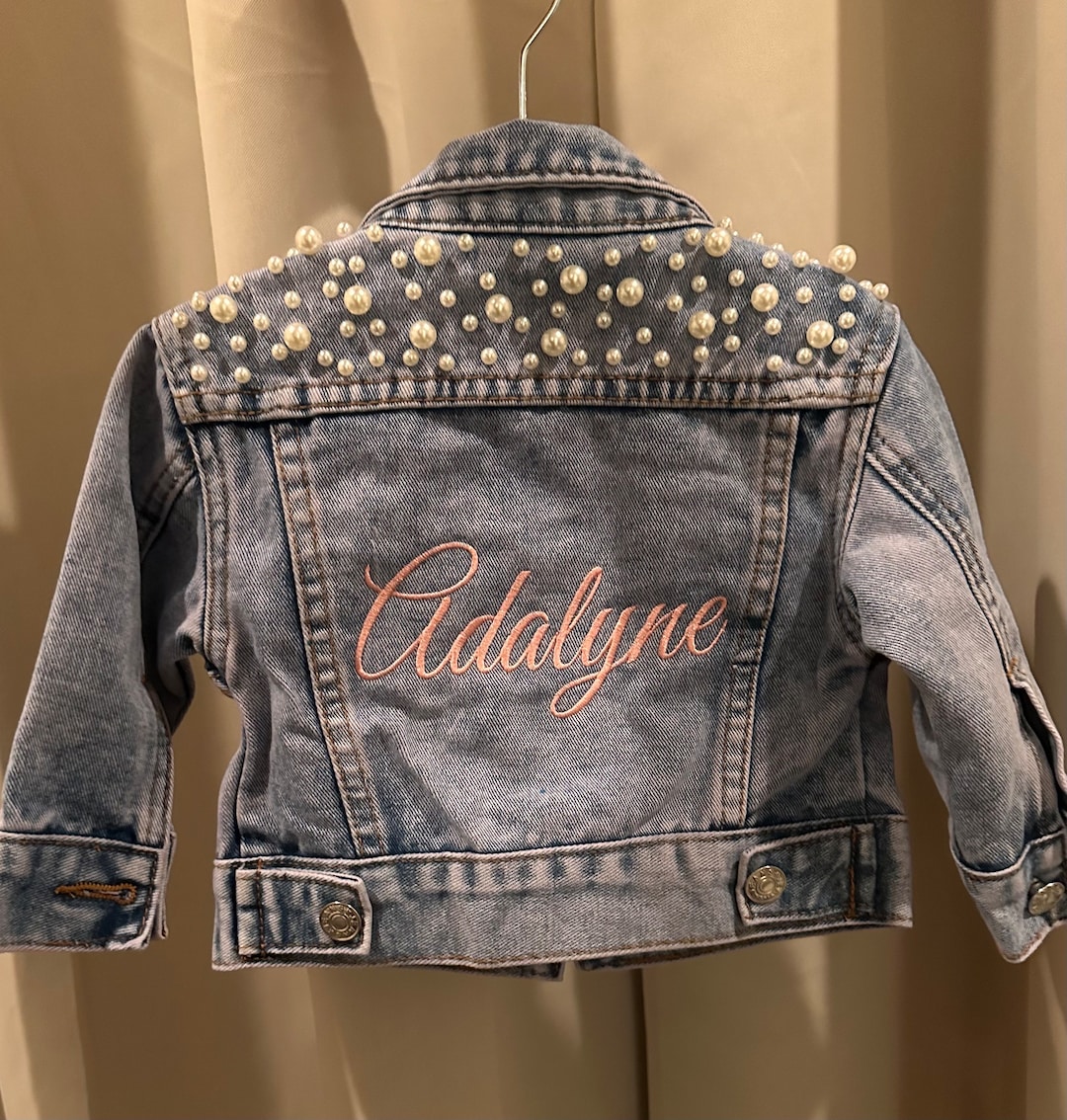 Little Girls EMBROIDERED Blue Pearl Denim Jacket | Flower Girl Jean ...