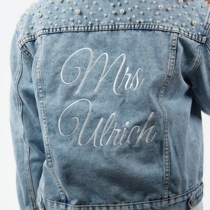 Mrs Pearl Embroidered Jean Jacket | Custom Bride Jean Jacket | Mrs ...