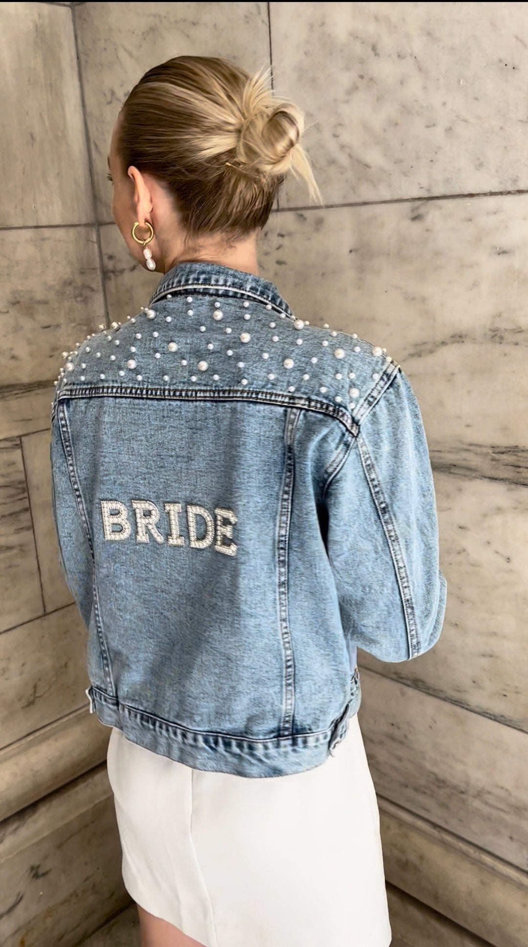 Personalized Bride Pearl Jean Jacket Wedding Day Denim Jacket Mrs Jean ...