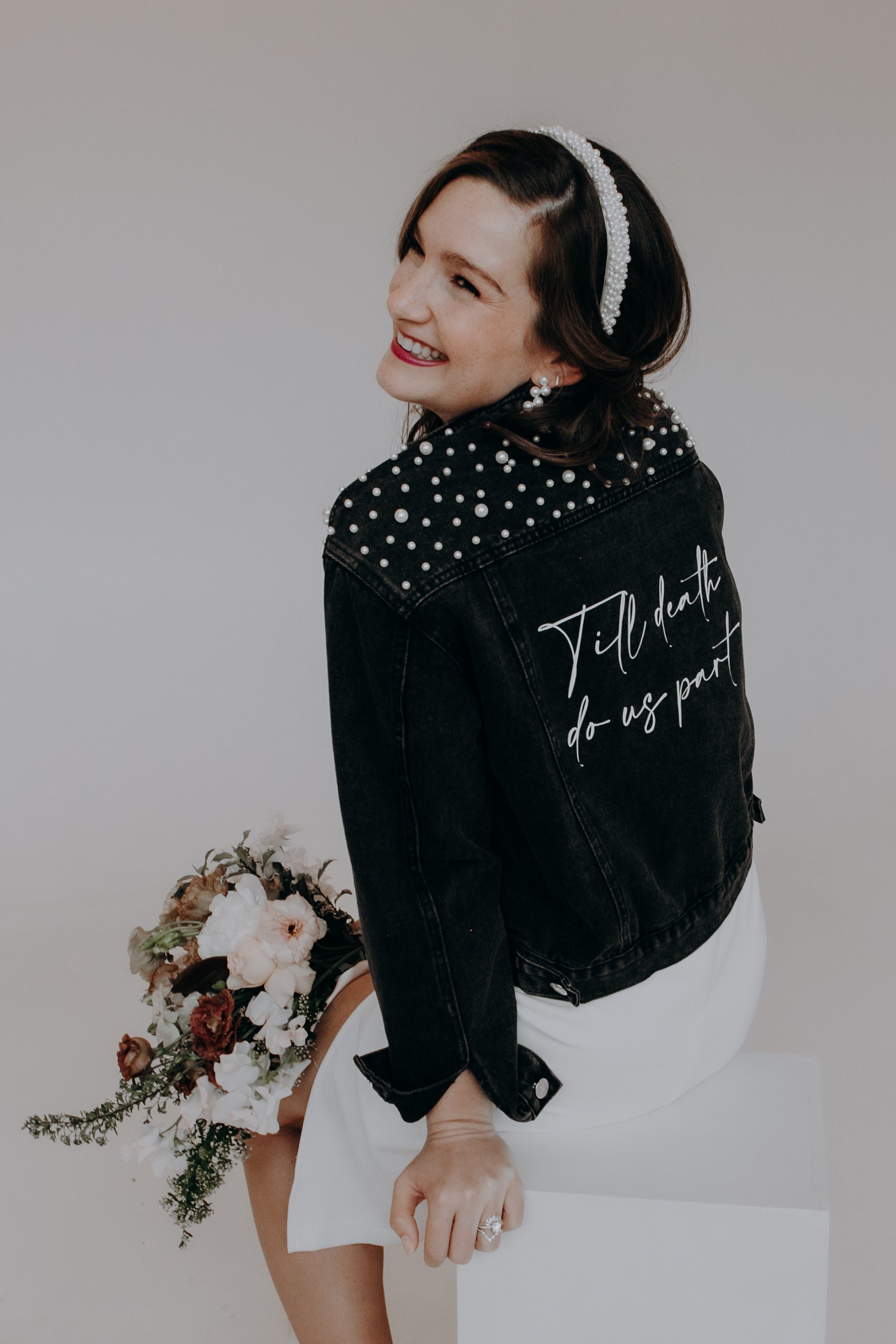 PERSONALIZED Black Denim Statement Denim Bridal Jacket - Etsy