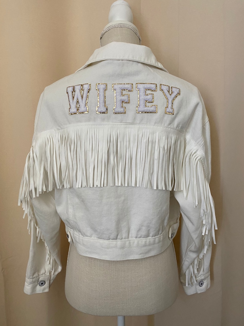 White/gold Denim Jacket | Personalized Bride Jacket | Custom Mrs. Jean ...