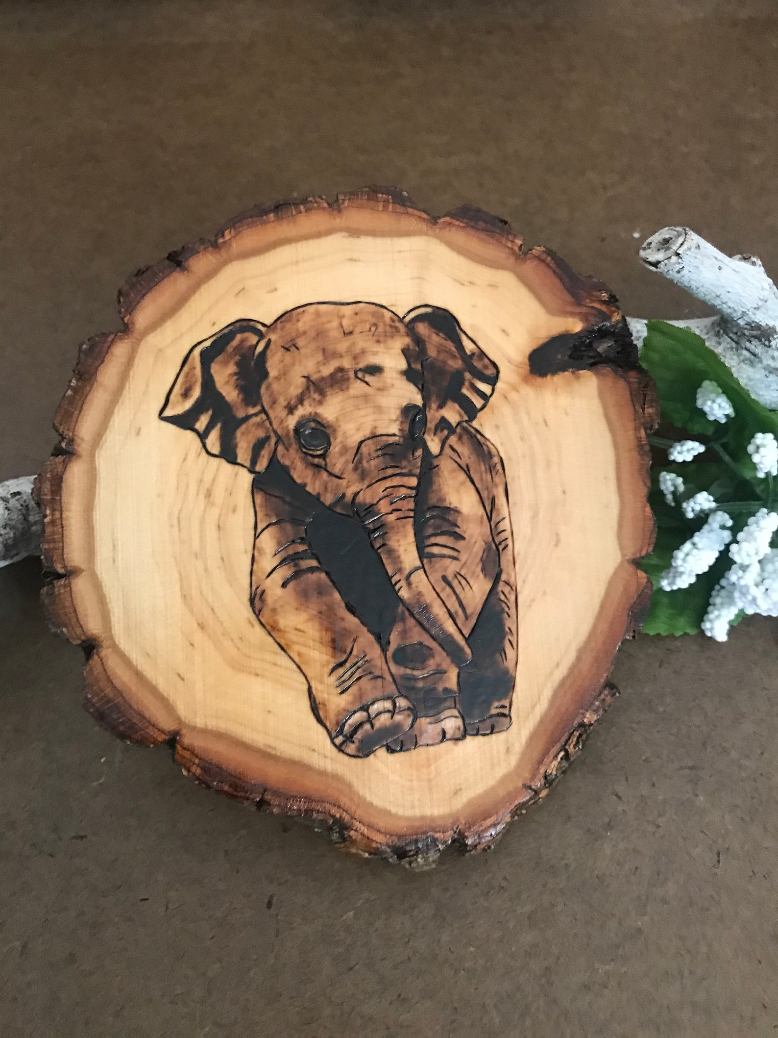 Elephant Wood Burn Art /set of Two Coaster Size Ready to Hang - Etsy