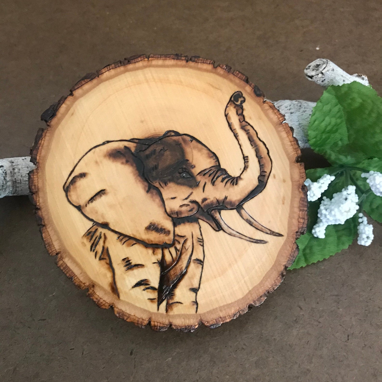 Elephant Wood Burn Art /set of Two Coaster Size Ready to Hang Plaques ...