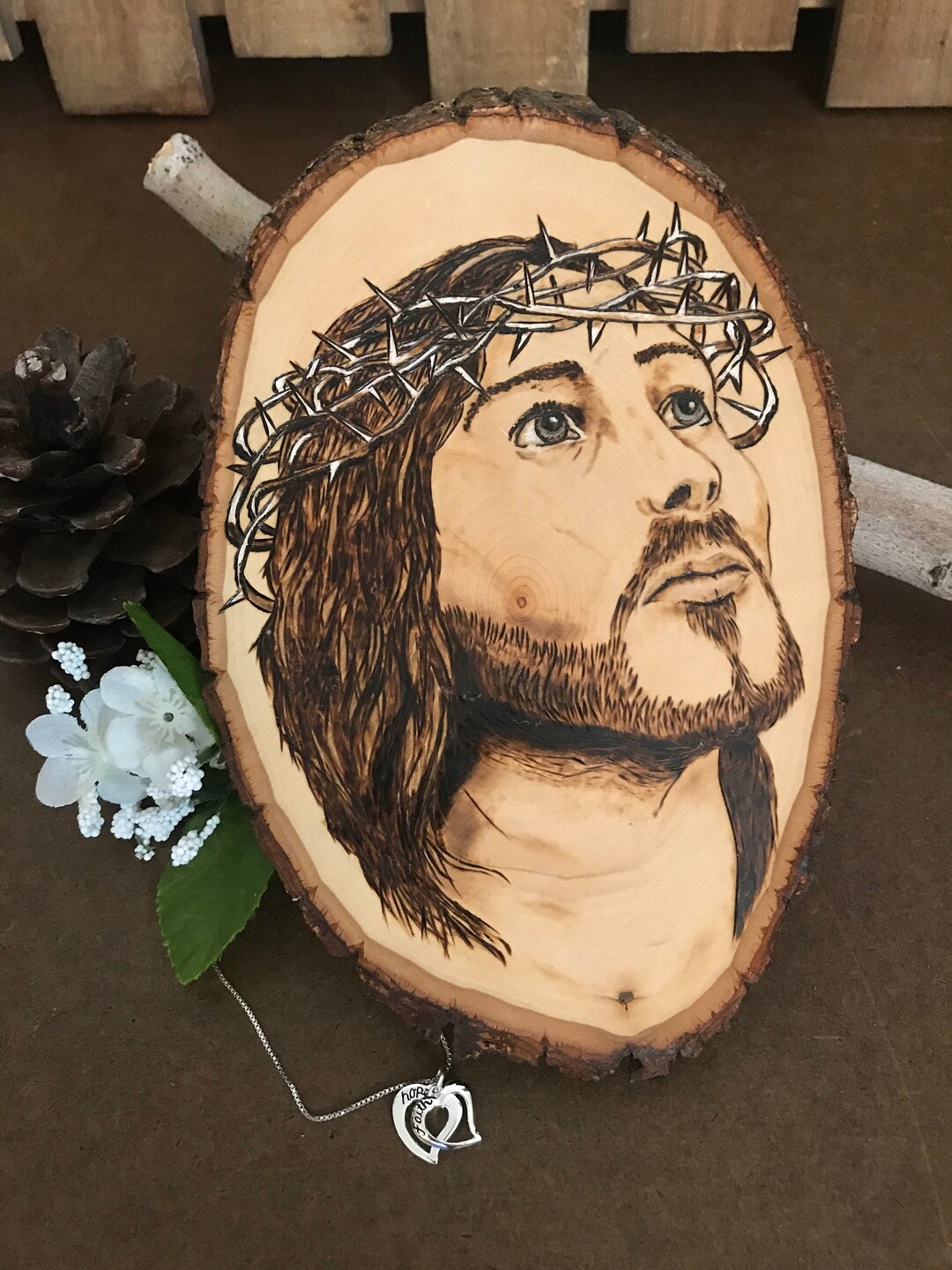 Jesus Wood Burn Picture/wearing crown of - Etsy