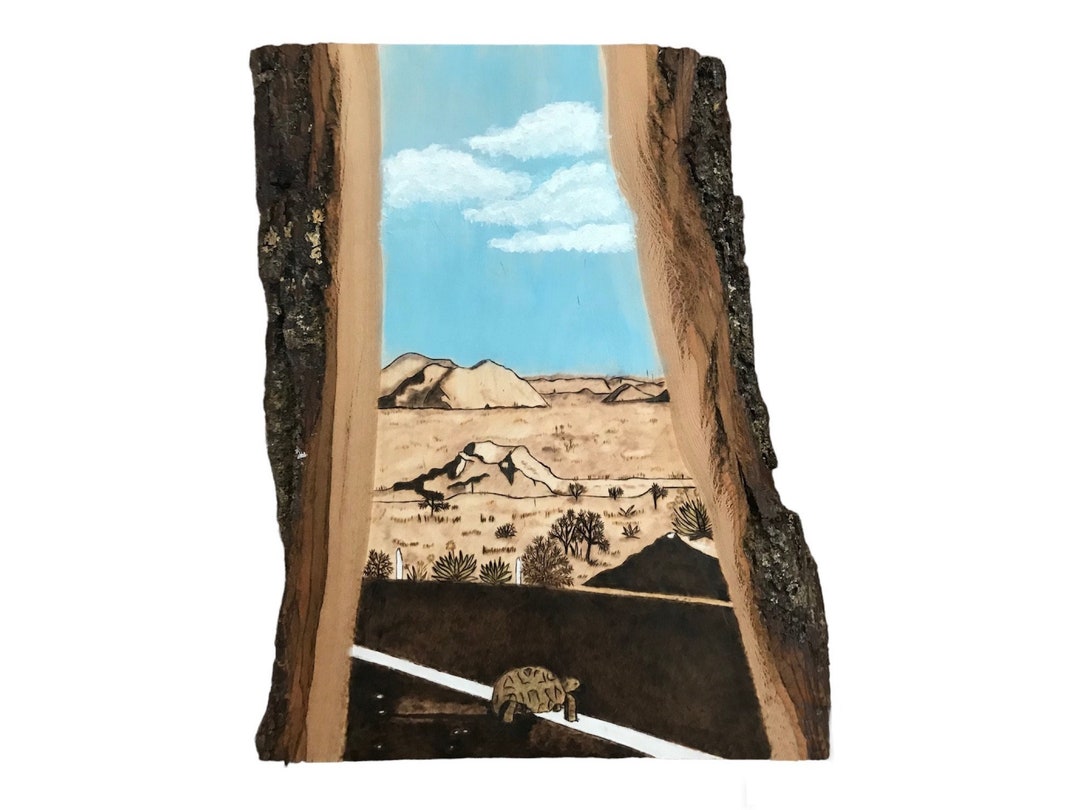 Desert Scene Wood Burning Art/rustic Bark Edge Wood - Etsy