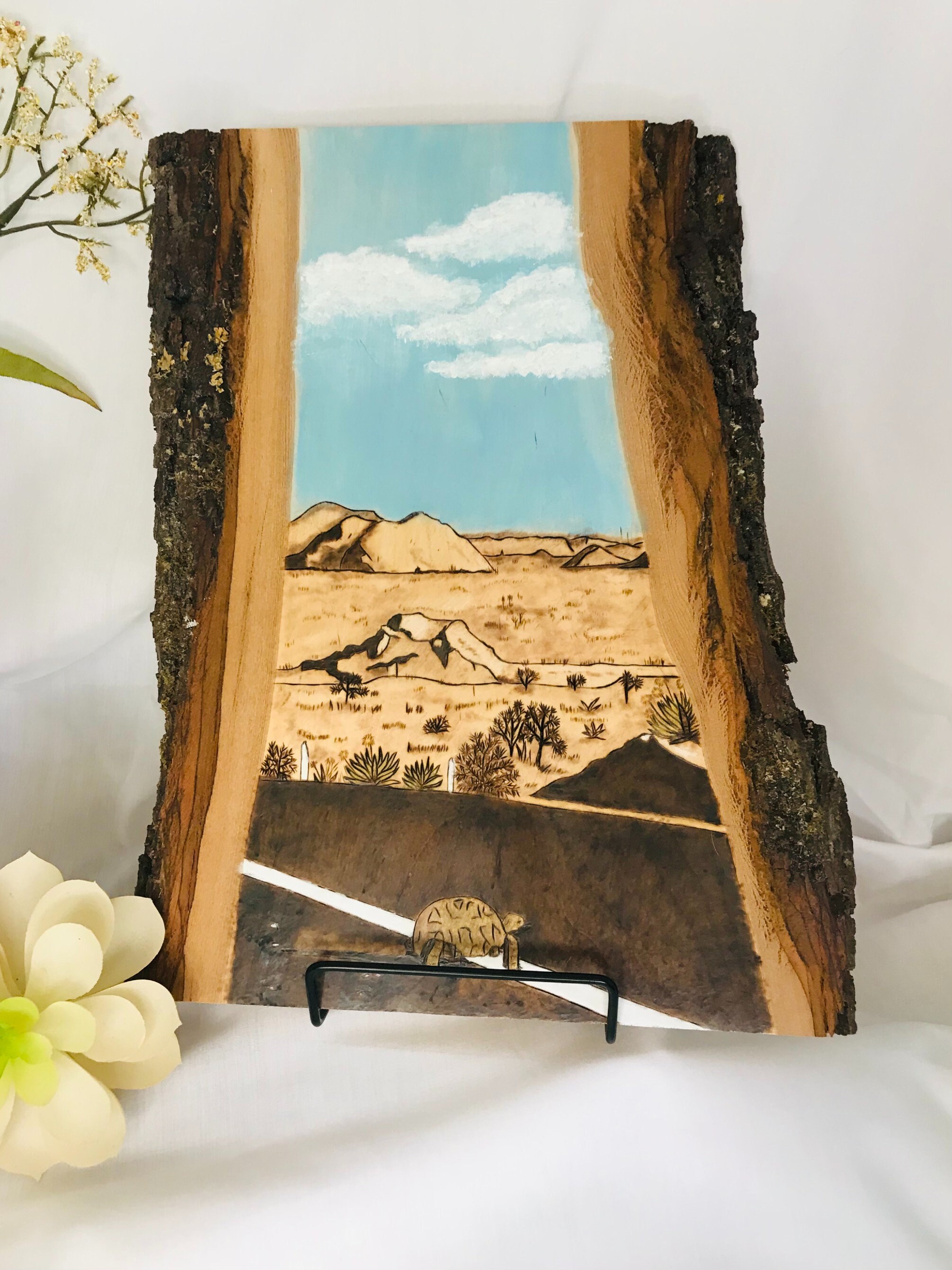 Desert Scene Wood Burning Art/rustic Bark Edge Wood - Etsy