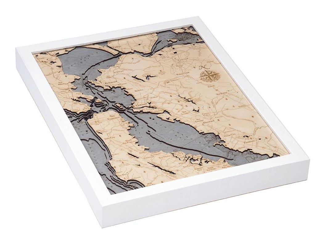 San Francisco/bay Area Wood Carved Map White Frame - Etsy