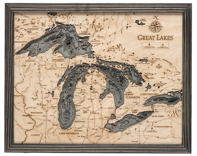 Great Lakes Printable Map Great Lakes Wall Art Topographic Map Great ...