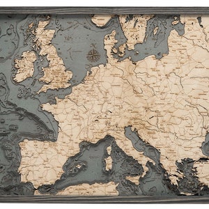 Western Europe Wood Carved Map- Grey Frame - Etsy