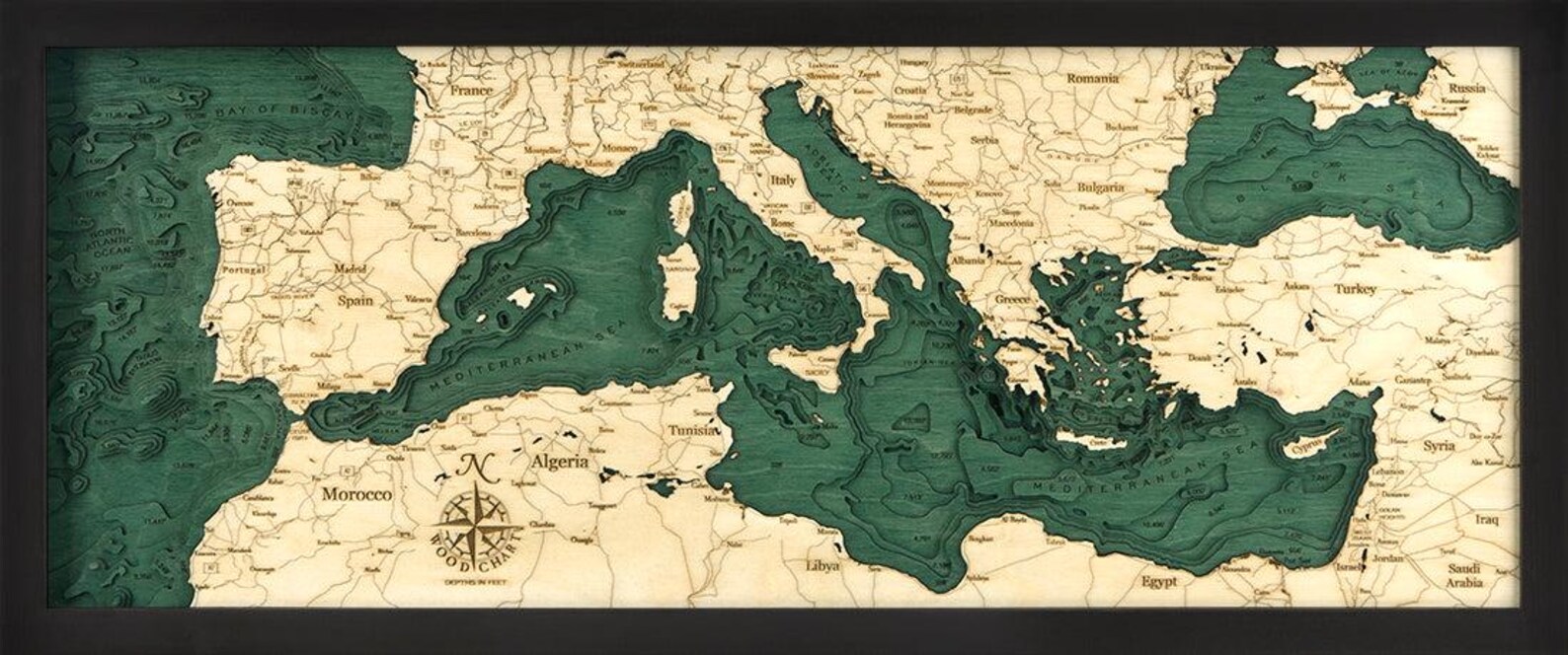 Mediterranean Sea Wood Carved Map - Etsy