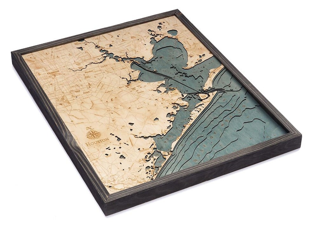 Houston Wood Carved Map Grey Frame - Etsy