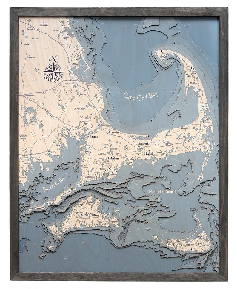 UV Printed Cape Cod Wood Carved Map - Etsy