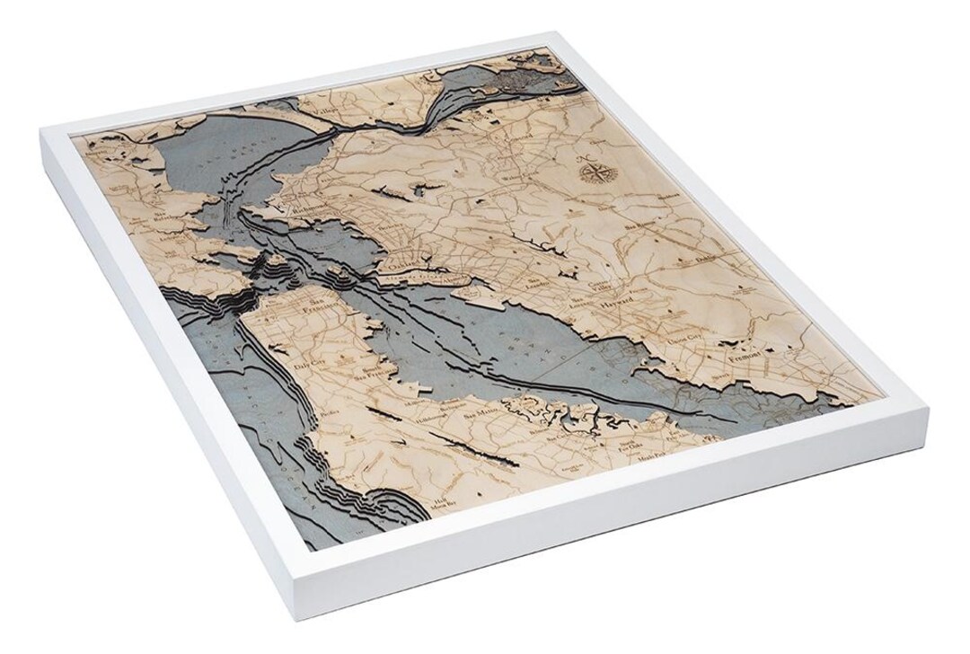 San Francisco/bay Area Wood Carved Map White Frame - Etsy