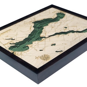 Lake Charlevoix Wood Carved Map Dark Frame - Etsy