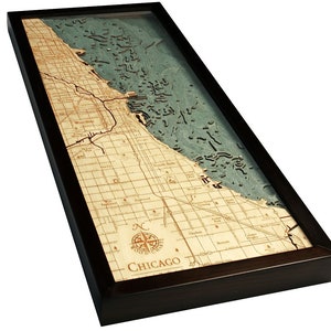 Chicago Wood Carved Map Dark Frame - Etsy