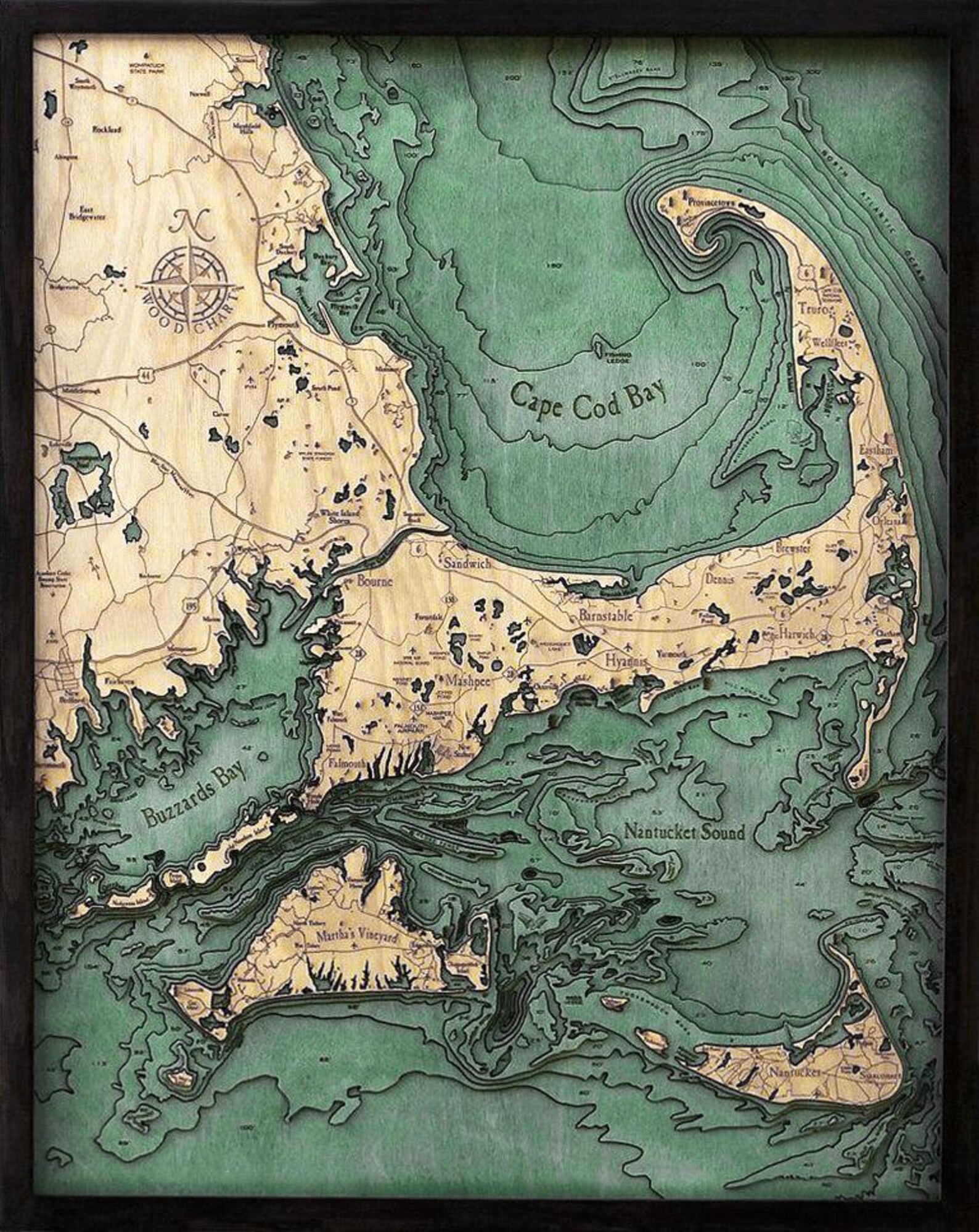 Cape Cod, Massachusetts 3-D Nautical Wood Carved Map - Etsy