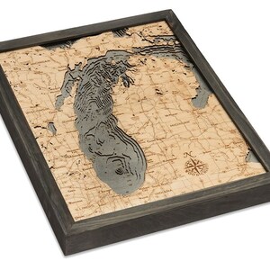 Lake Michigan Wood Carved Map, Small Grey Frame - Etsy