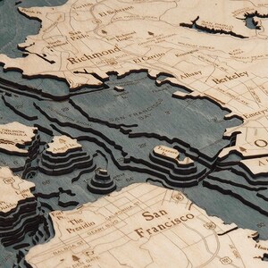 San Francisco/bay Area Wood Carved Map Grey Frame - Etsy