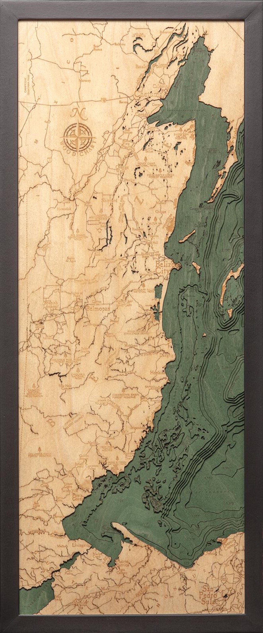 Belize Wood Carved Map - Dark Frame - Etsy