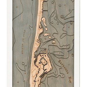 Longboat Key Wood Carved Map White Frame - Etsy