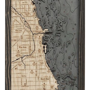 Chicago Wood Carved Map Grey Frame - Etsy