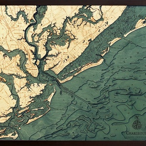 Charleston, SC Wood Carved Map Dark Frame - Etsy