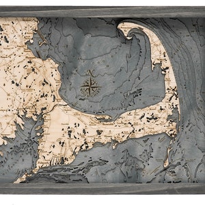 Cape Cod Wood Carved Map Grey Frame - Etsy