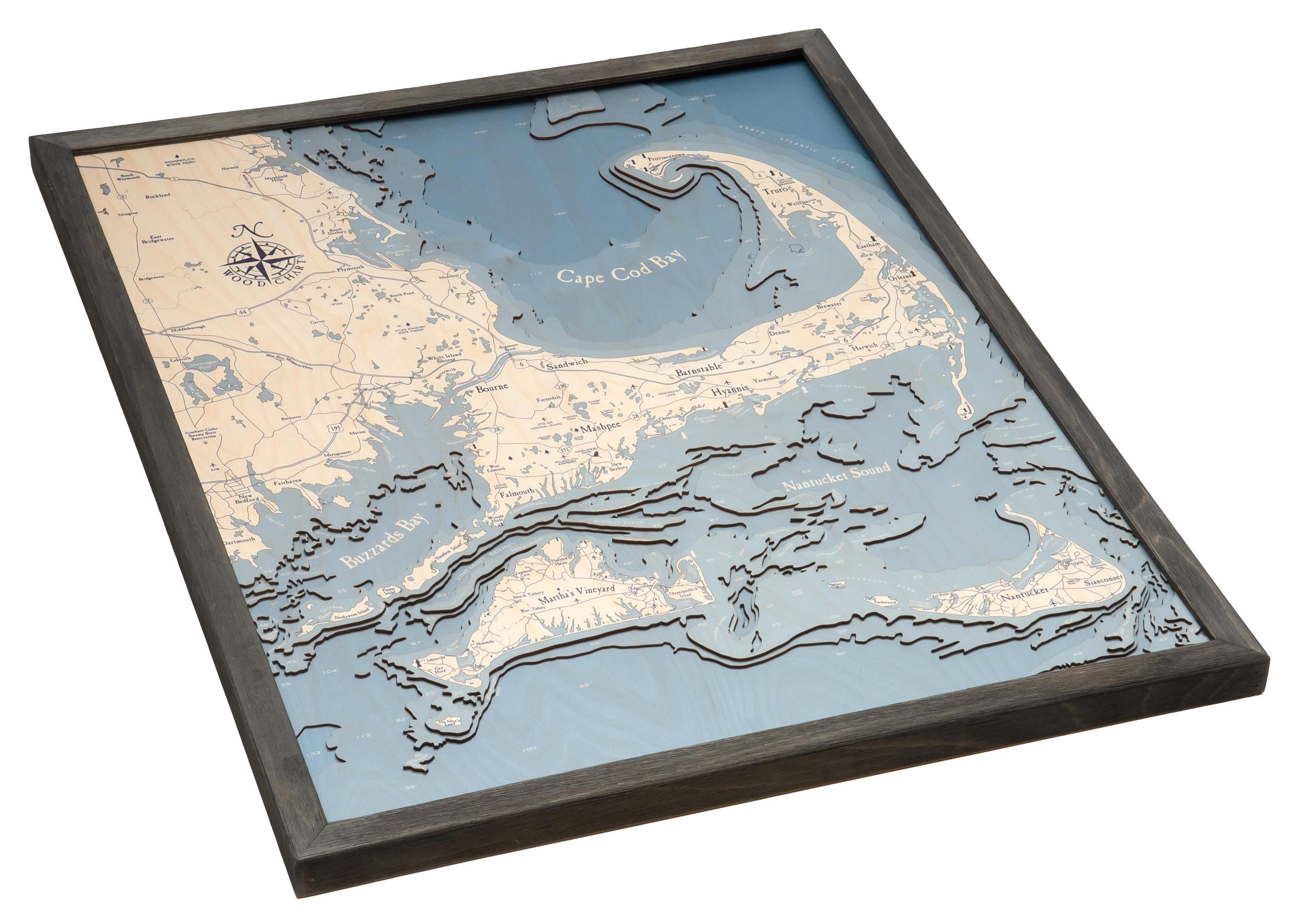 UV Printed Cape Cod Wood Carved Map - Etsy