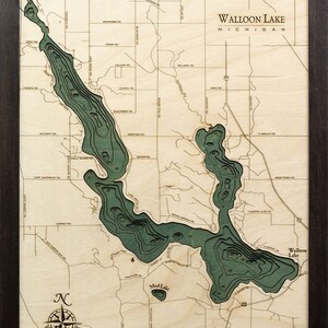 Walloon Lake Wood Carved Map Dark Frame - Etsy