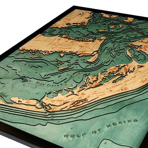 Sanibel Island Wood Carved Topographic Depth Chart / Map - Etsy