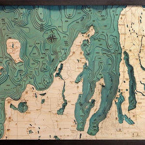 Grand Traverse Bay/leelanau Wood Carved Map - Etsy