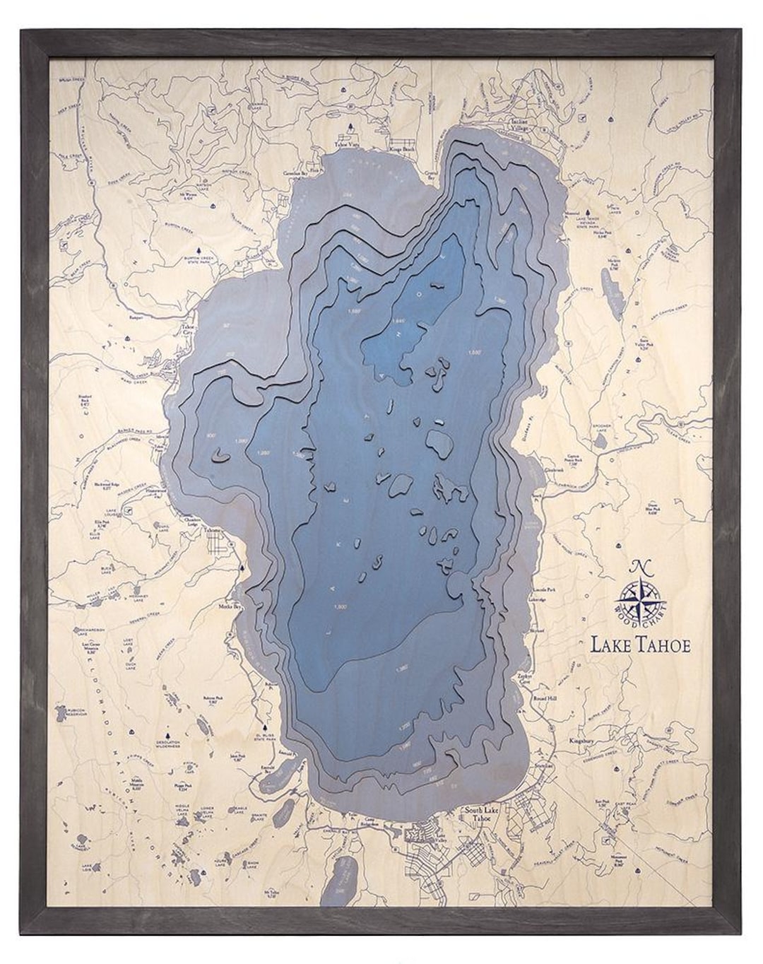 UV Printed Lake Tahoe Wood Carved Map - Etsy